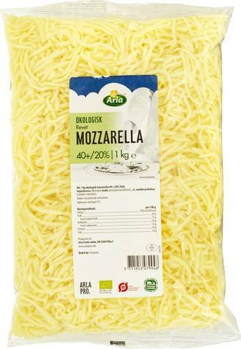 Mozzarella revet 40+(20%), 1 kg Økologisk - Ost Økologisk - Oregano Huset